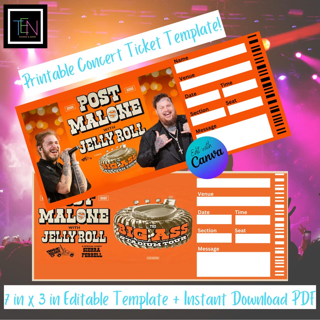 EDITABLE Post Malone Jelly Roll Ticket Template Fake for Gifting DIY ...