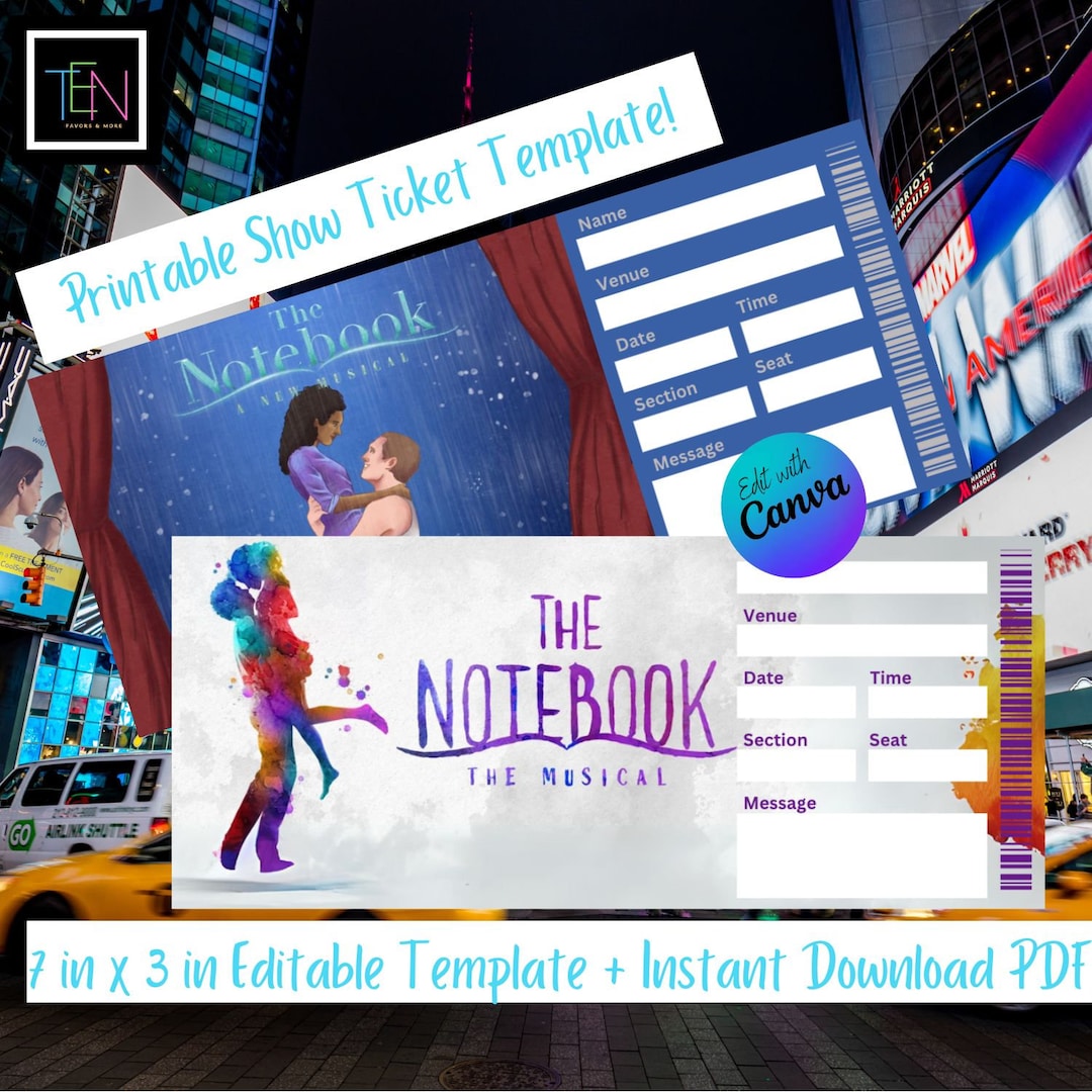 EDITABLE the Notebook Broadway Ticket Template Fake for Gifting DIY ...