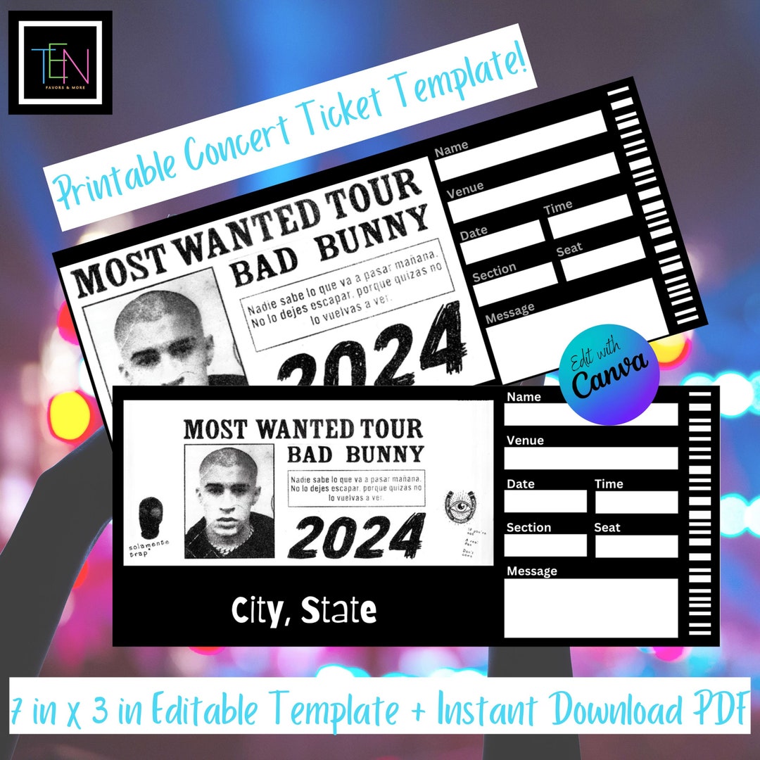 EDITABLE Bad Bunny Ticket Template Fake for Gifting DIY Editable in ...