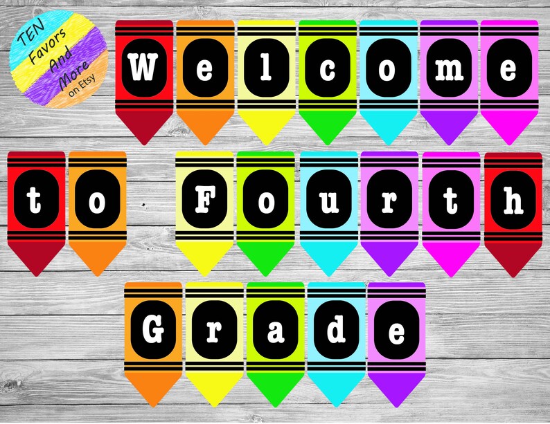 Welcome to Fourth Grade Crayon Banner Teachers Classroom | Etsy