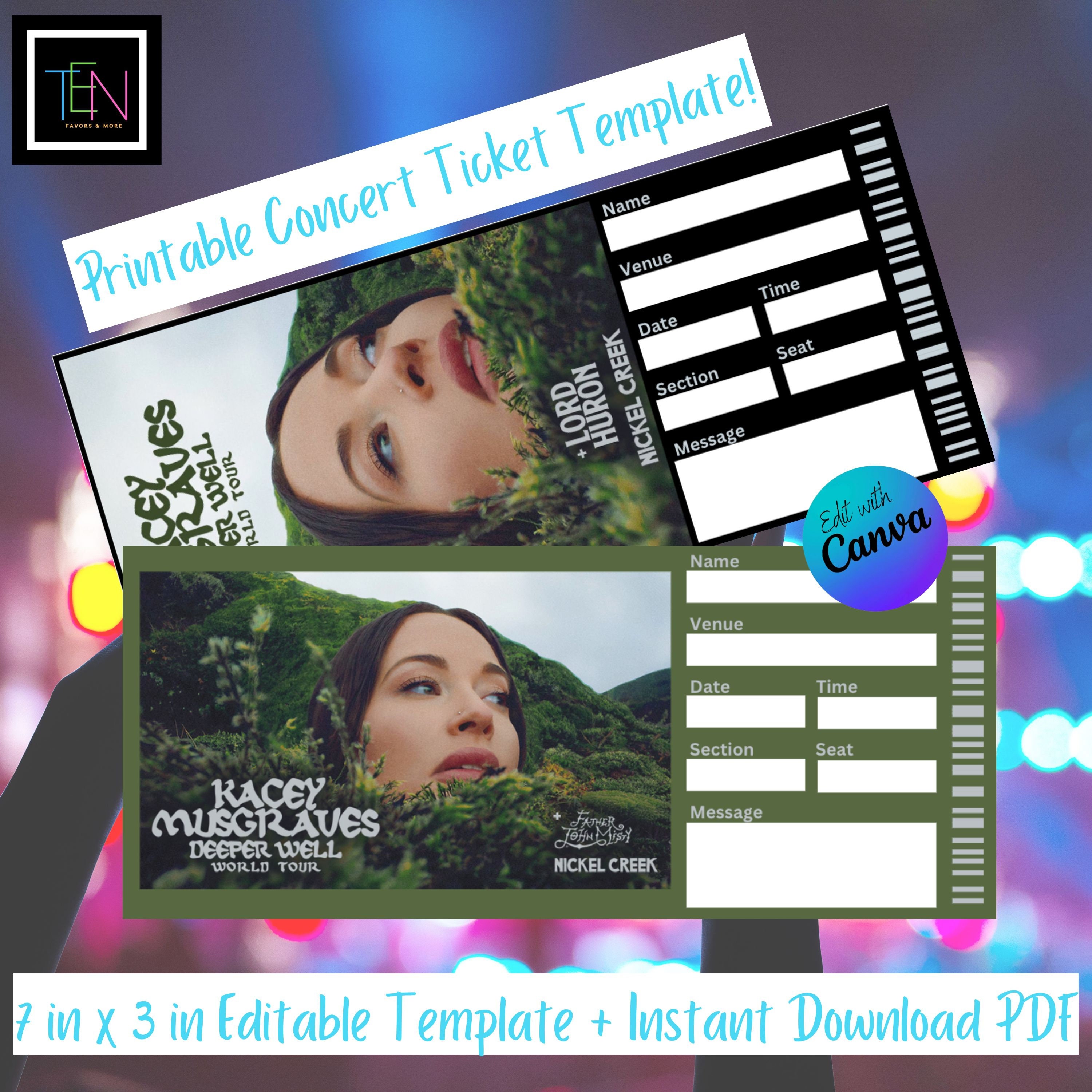 EDITABLE Kacey Musgraves Ticket Template Fake for Gifting DIY Editable ...