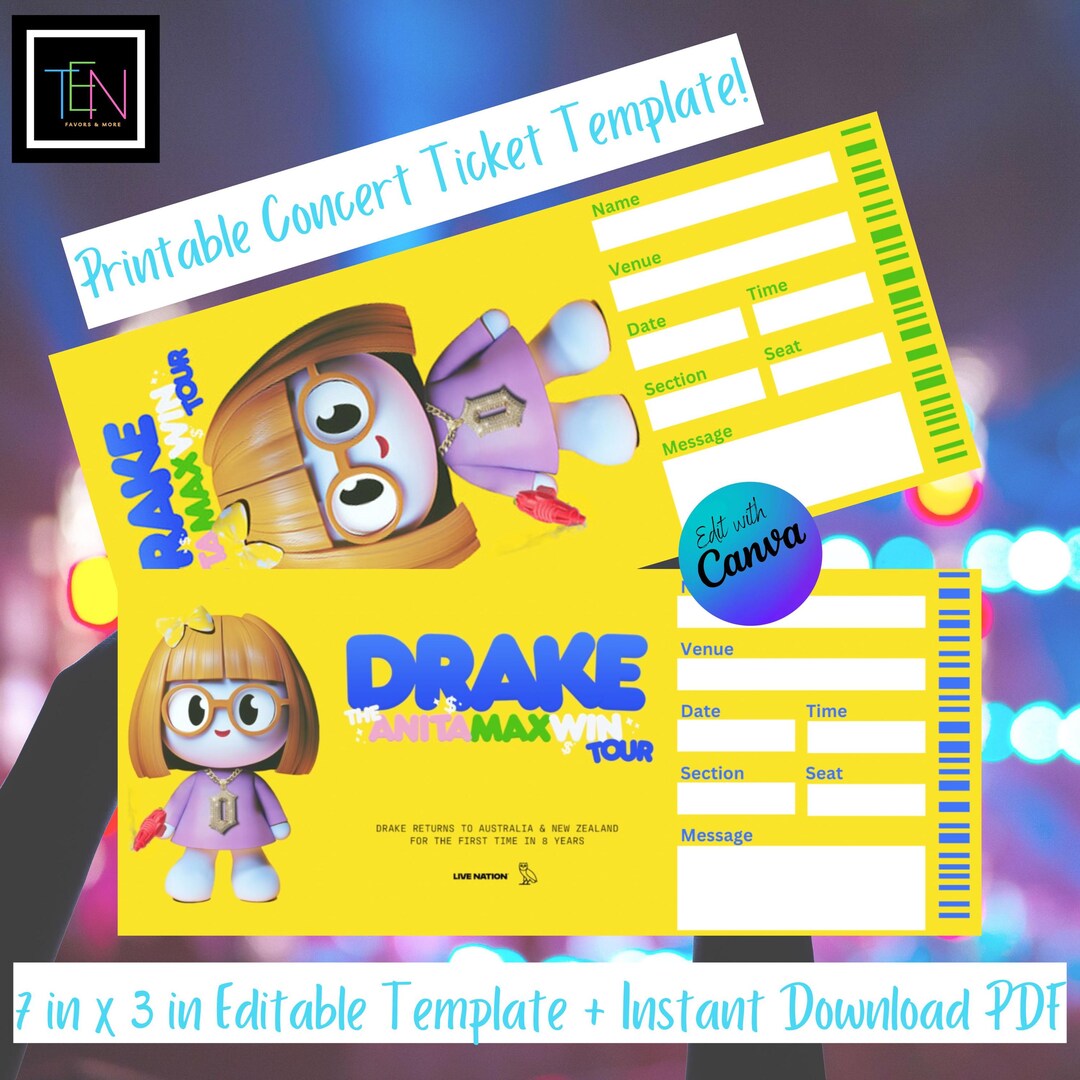 EDITABLE Drake Ticket Template Fake for Gifting DIY Editable in Canva ...