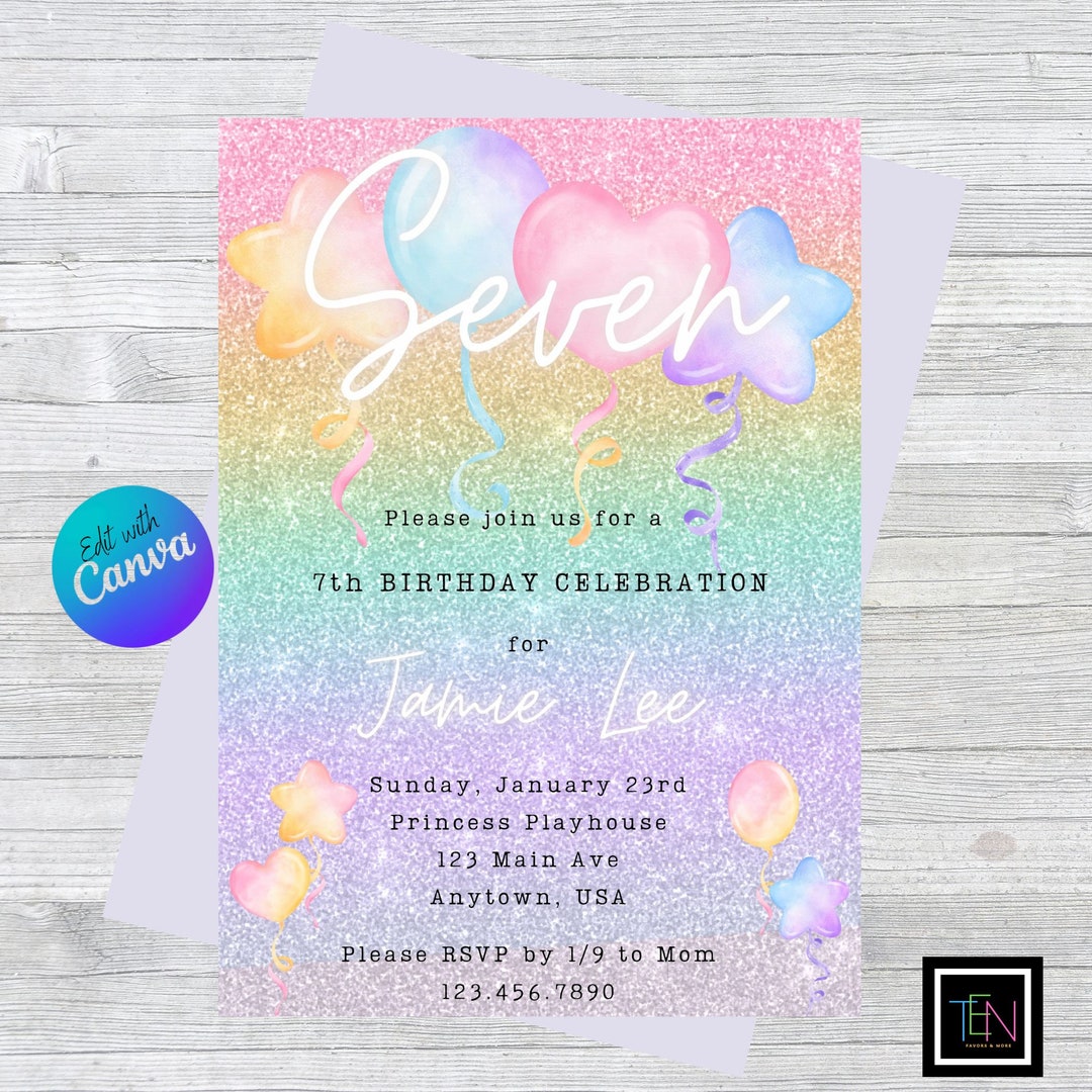 EDITABLE Glittery Balloon Birthday Party Invitation DIY Editable in ...