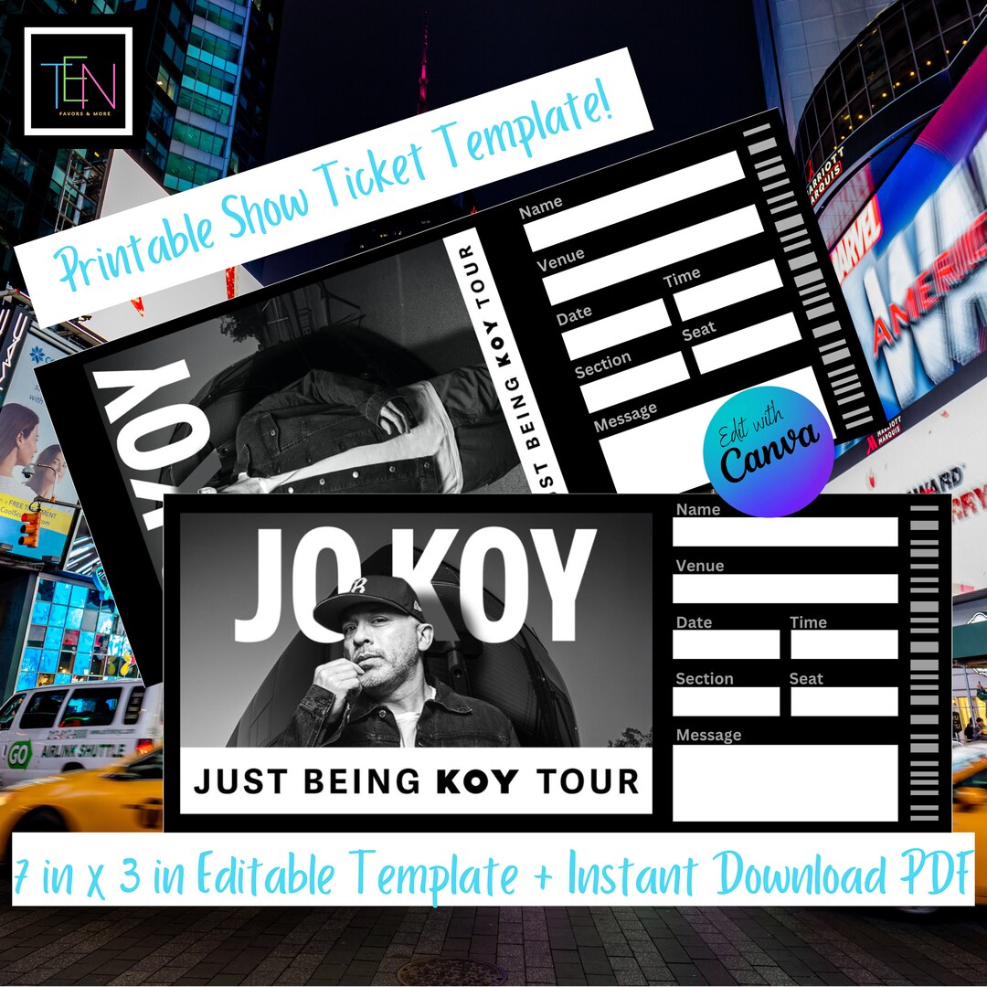 EDITABLE Jo Koy Ticket Template Fake for Gifting DIY Editable in Canva & Instant Download 7 X 3 ...