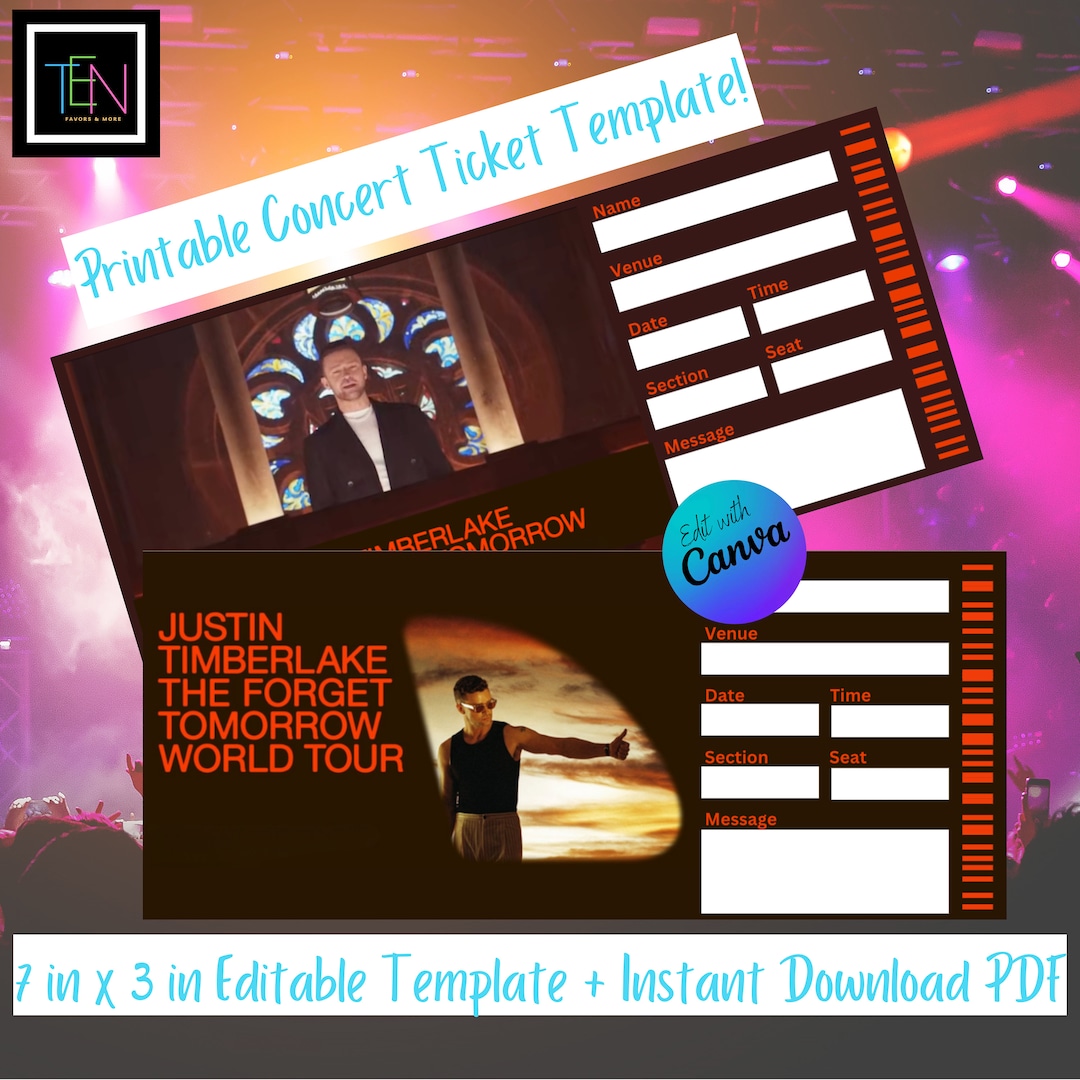 EDITABLE Justin Timberlake Ticket Template Fake for Gifting DIY ...