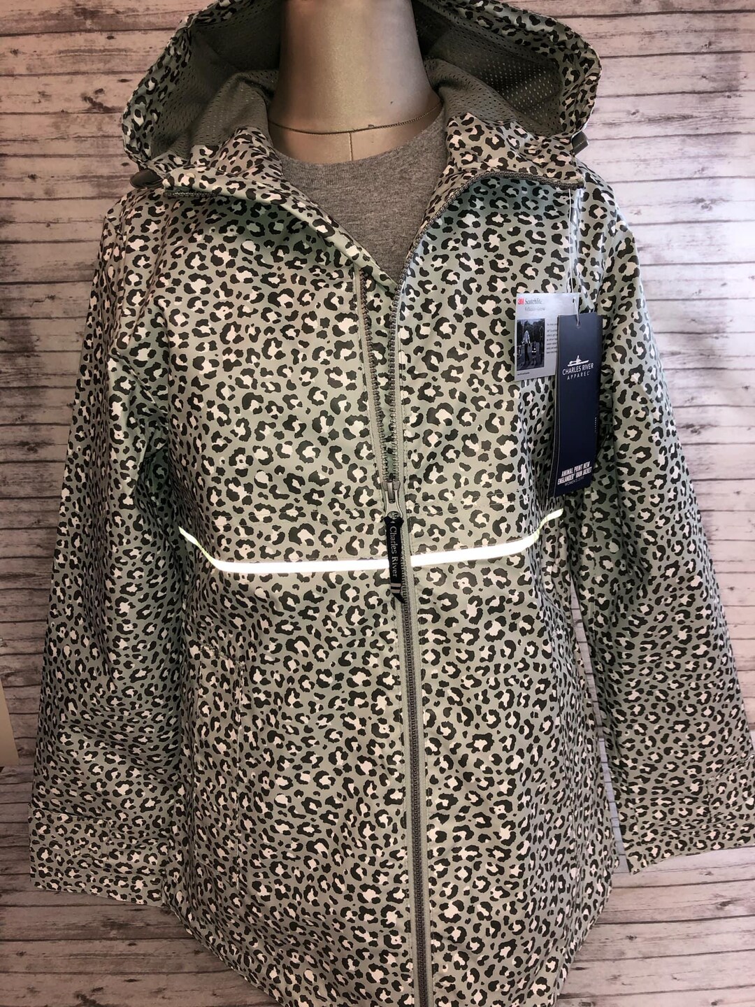 Charles River New Englander Raincoat in Grey Leopard, Rain Jacket ...