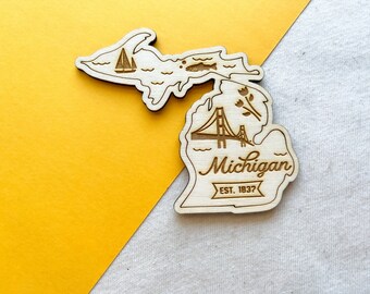 Michigan Wooden Magnet MI State Magnet State of Michigan - Etsy