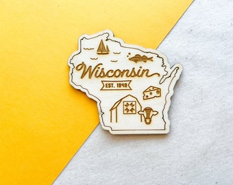 Wisconsin Wooden Magnet WI State Magnet State of Wisconsin - Etsy