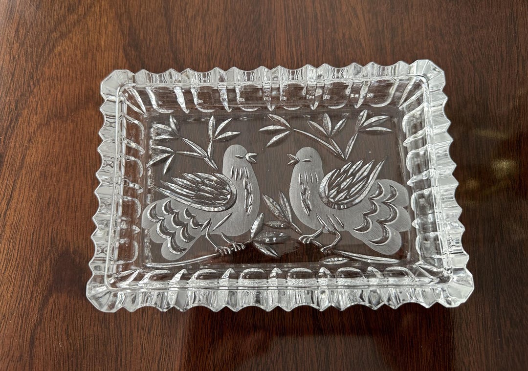 Vintage Lead Crystal Trinket Box: Bird Motif, Rectangular Jewelry ...