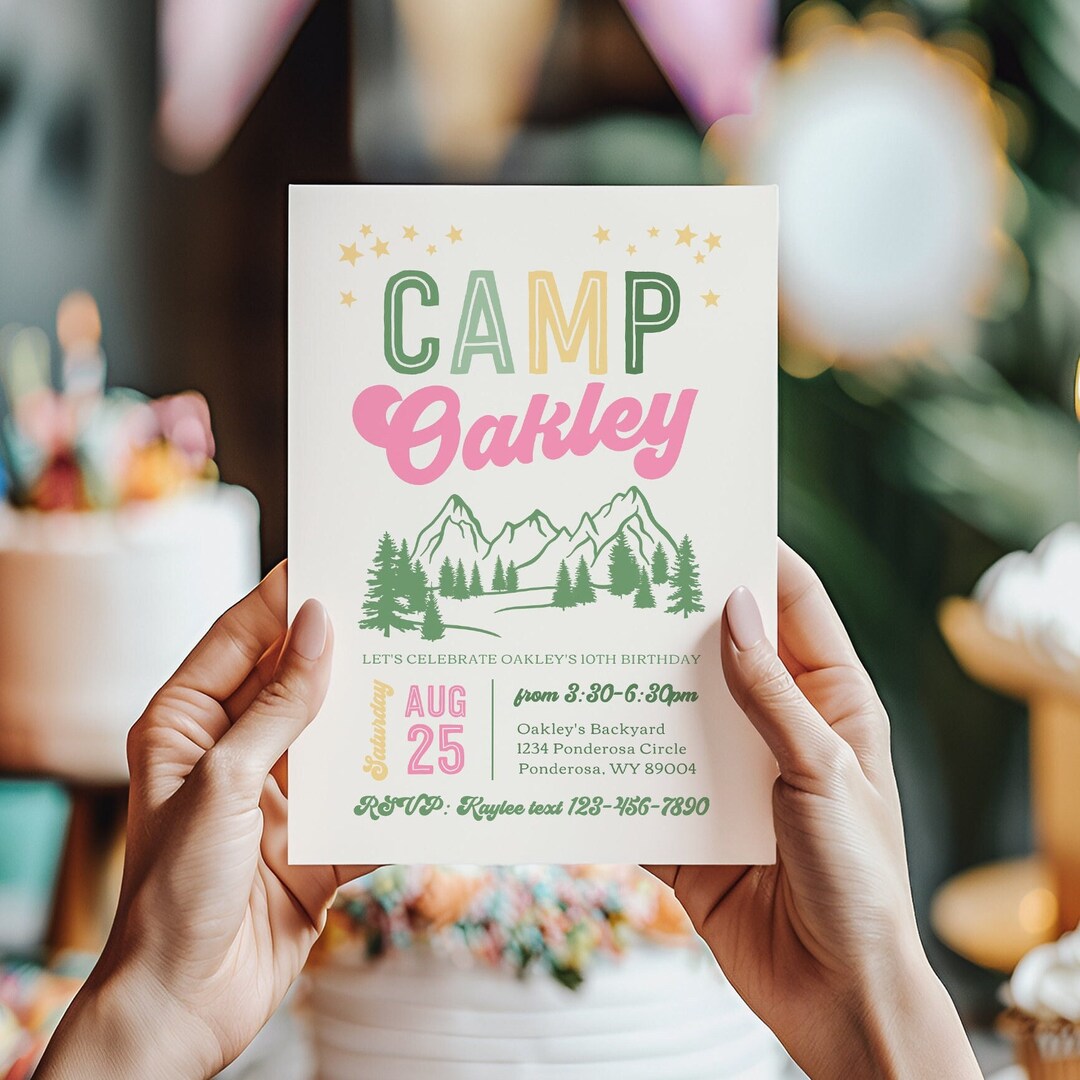 Girl's Camping Birthday Invitation, Girl's Campout Invitation, Glamping ...