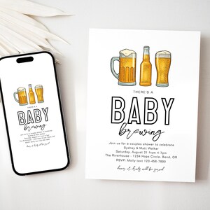 Baby Brewing Baby Shower Invitation, Co-ed Baby Shower Invitation, Beer ...