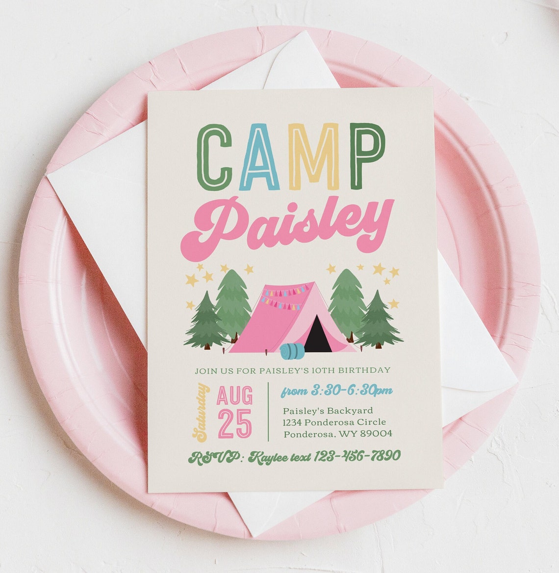 Girl's Camping Birthday Invitation, Girl's Campout Invitation, Glamping ...
