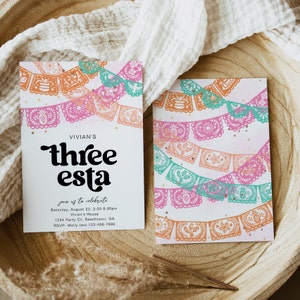 Three Esta Birthday Party Invitation, Third Birthday Fiesta, Pink ...