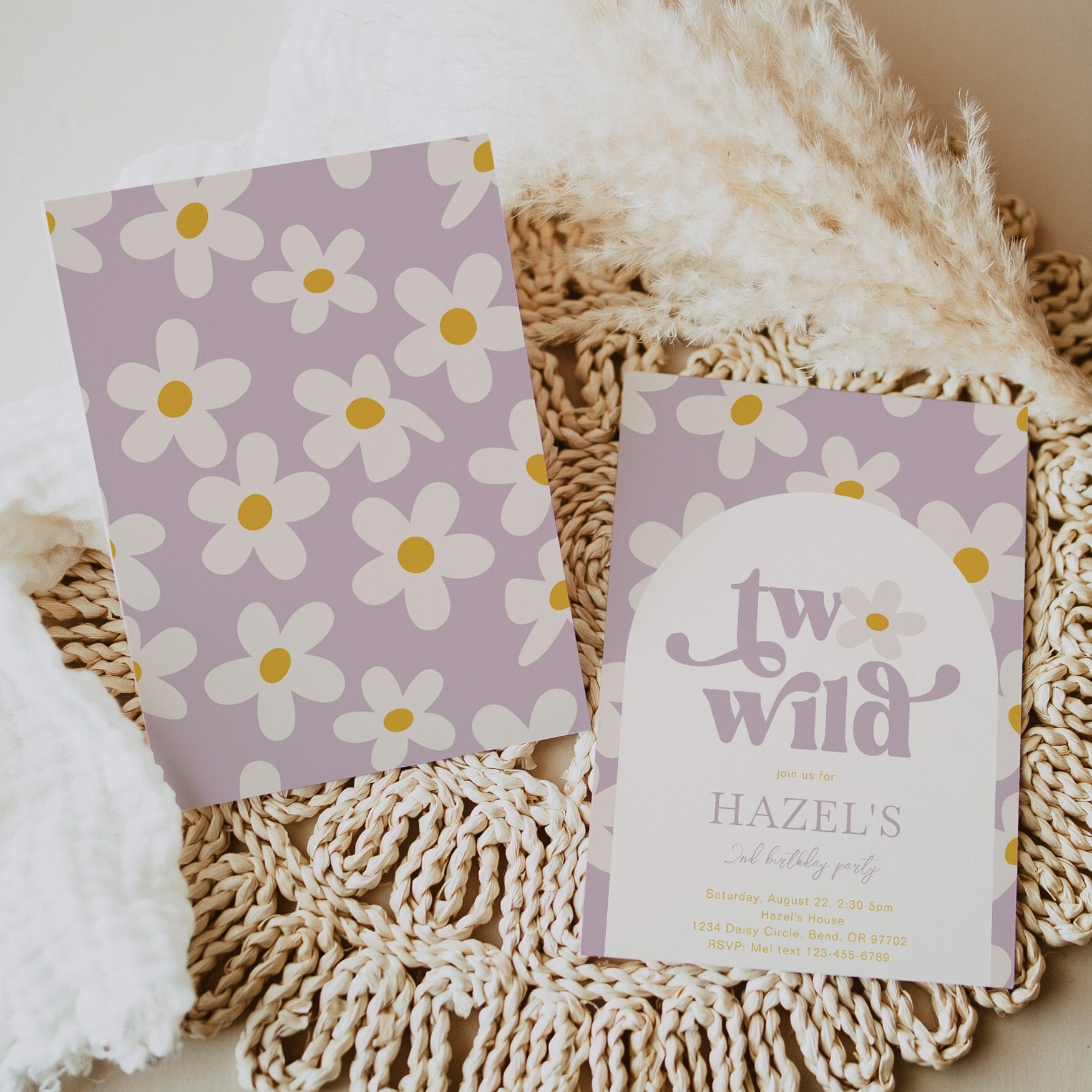 Retro Two Wild Daisy Invitation, Retro Daisy Invitation, Digital Two ...