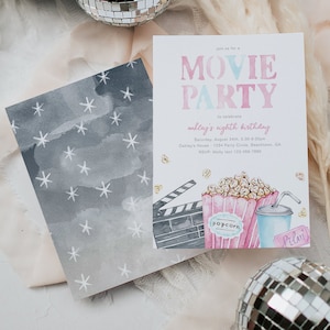 Pink Movie Party Birthday Invitation, Movie Party Invitation, Movie ...