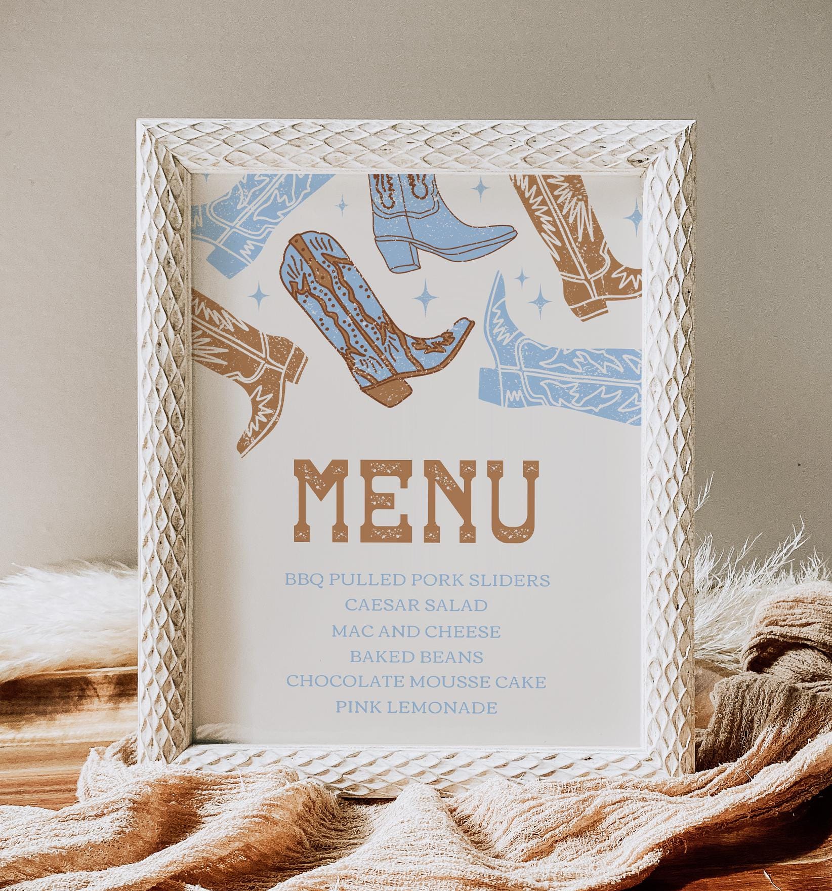 Editable Cowboy Menu Sign, Blue Western Menu Sign, Cowboy Baby Shower ...