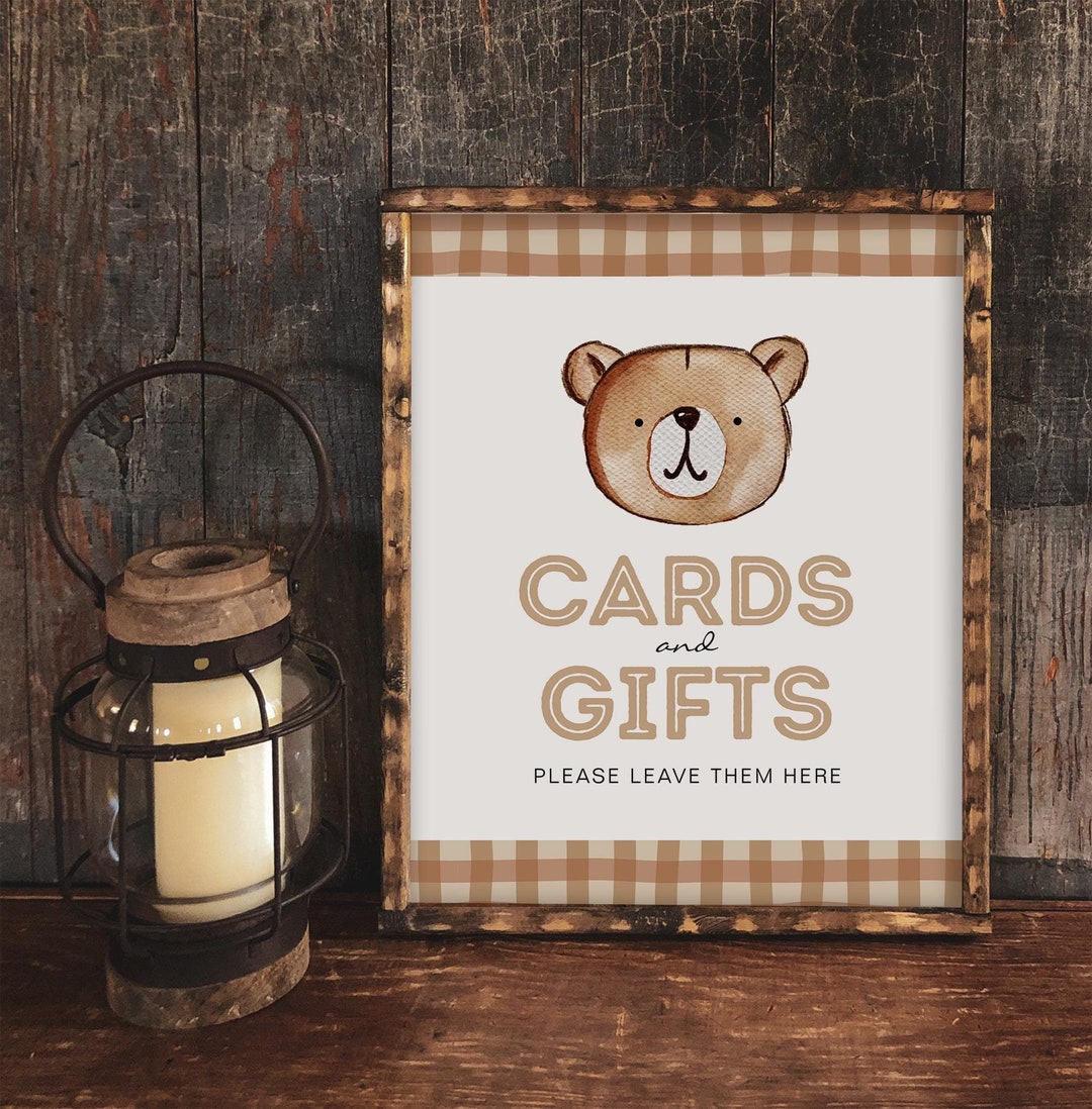 8x10 Bear Editable Cards and Gifts Sign, Editable Bear Party Sign ...