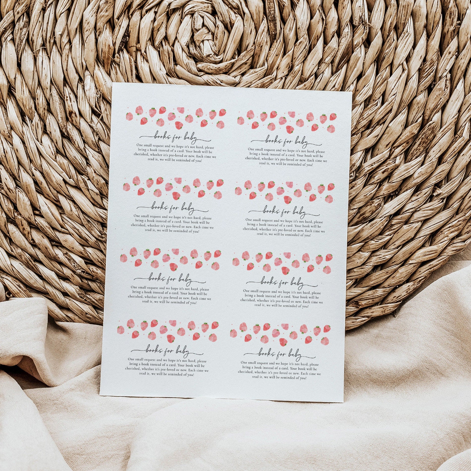Strawberry Books for Baby Insert, Strawberry Baby Shower Insert, Berry ...