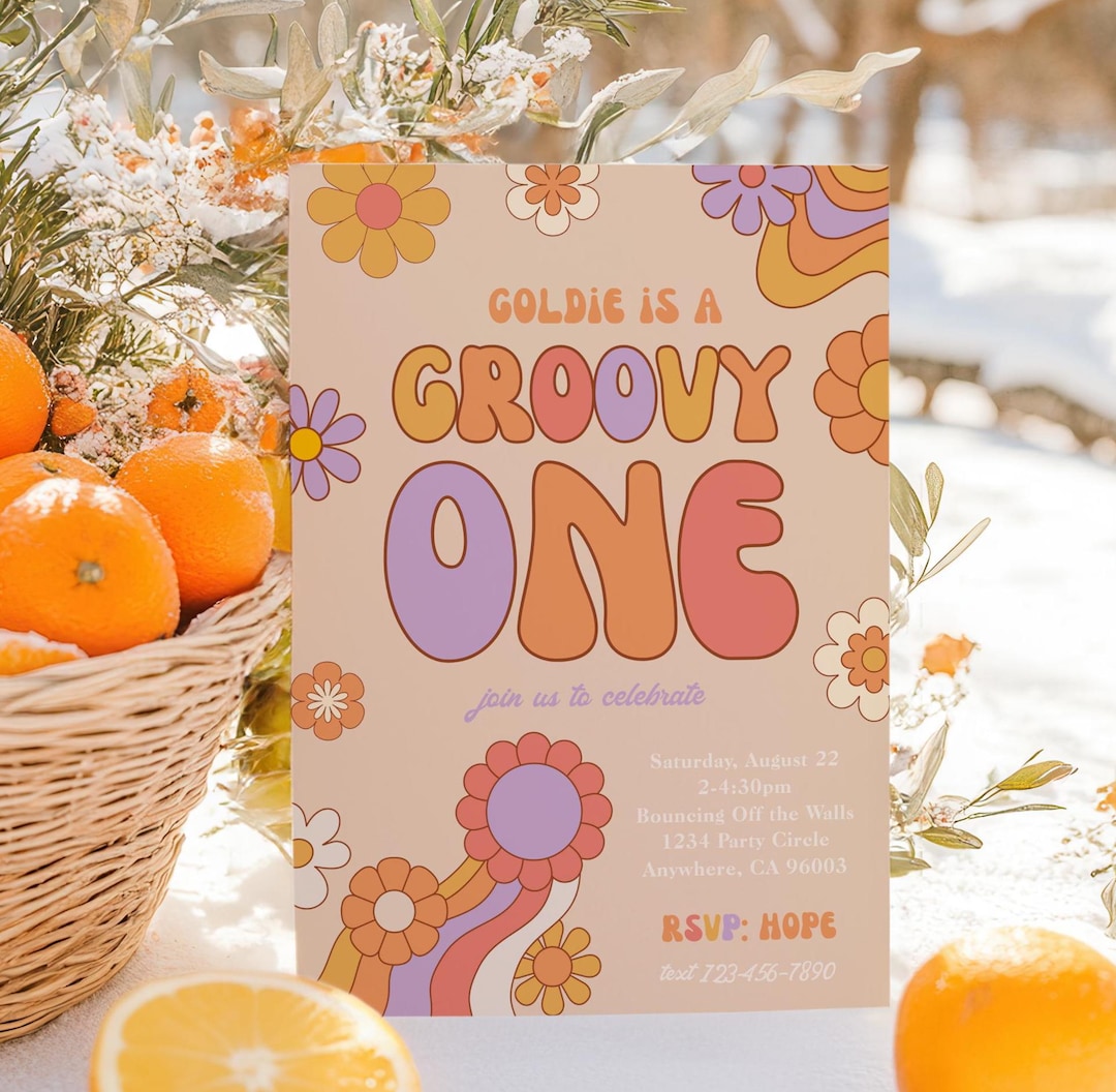 Groovy One Birthday Invitation, Groovy First Birthday Invitation ...