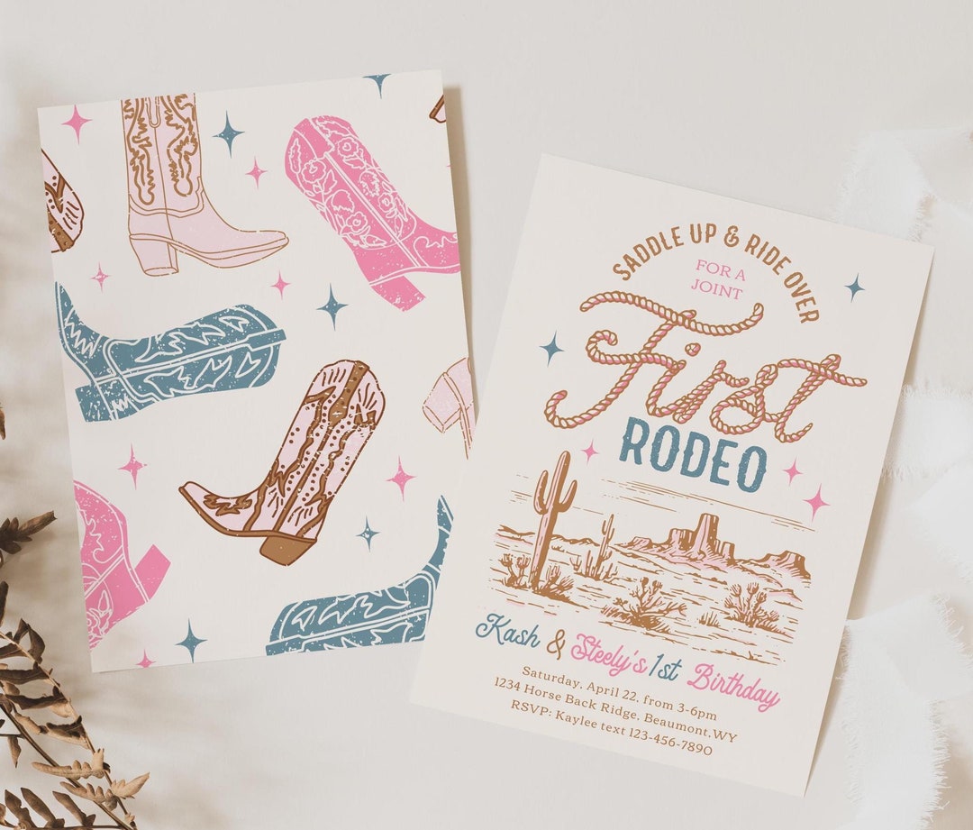 Joint First Rodeo Birthday Invitation, Twins Birthday Invitation, Twins ...