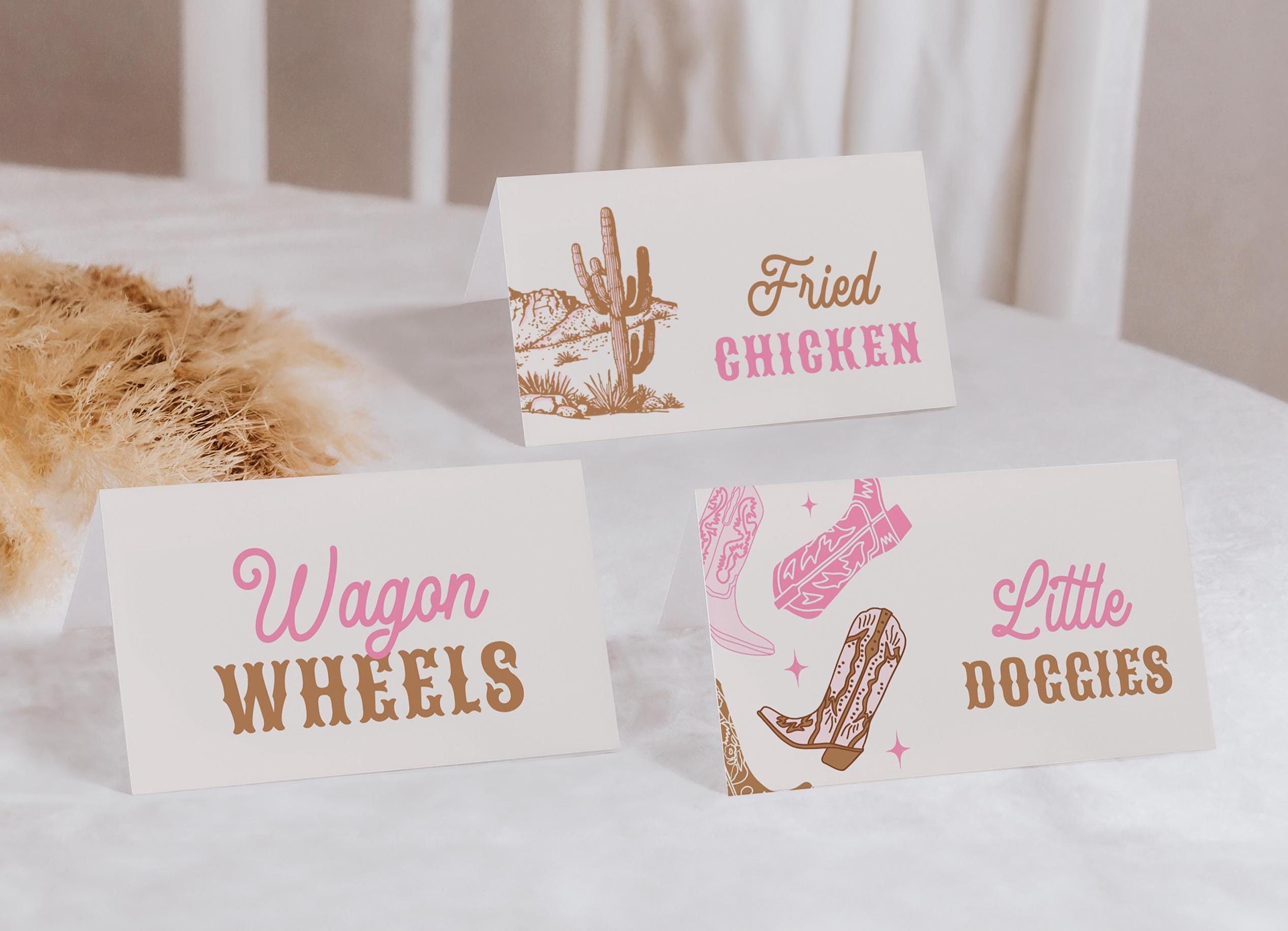 Folded Cowgirl Food Tent Cards, Digital Cowgirl Food Tent Cards, Pink ...