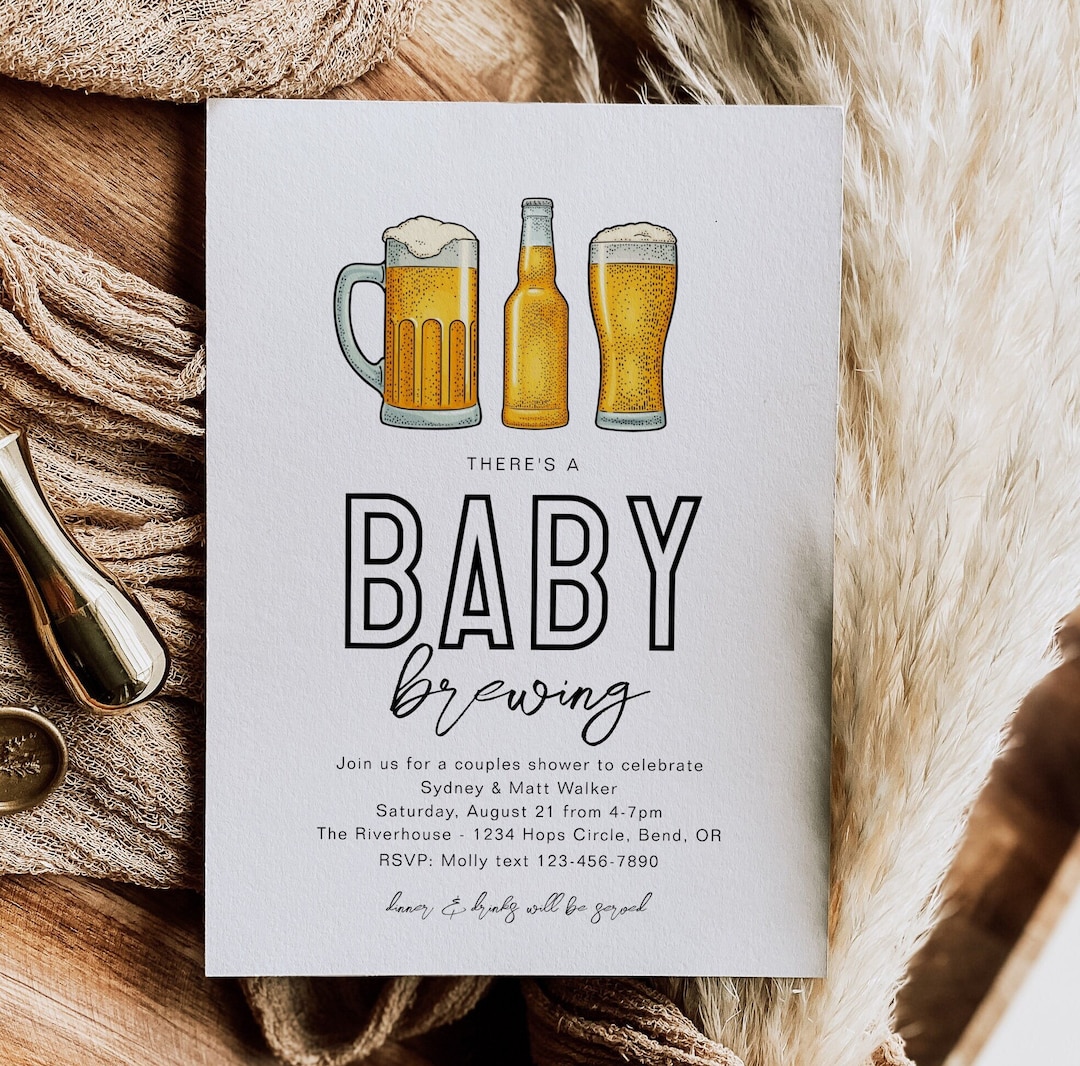 Baby Brewing Baby Shower Invitation, Co-ed Baby Shower Invitation, Beer ...