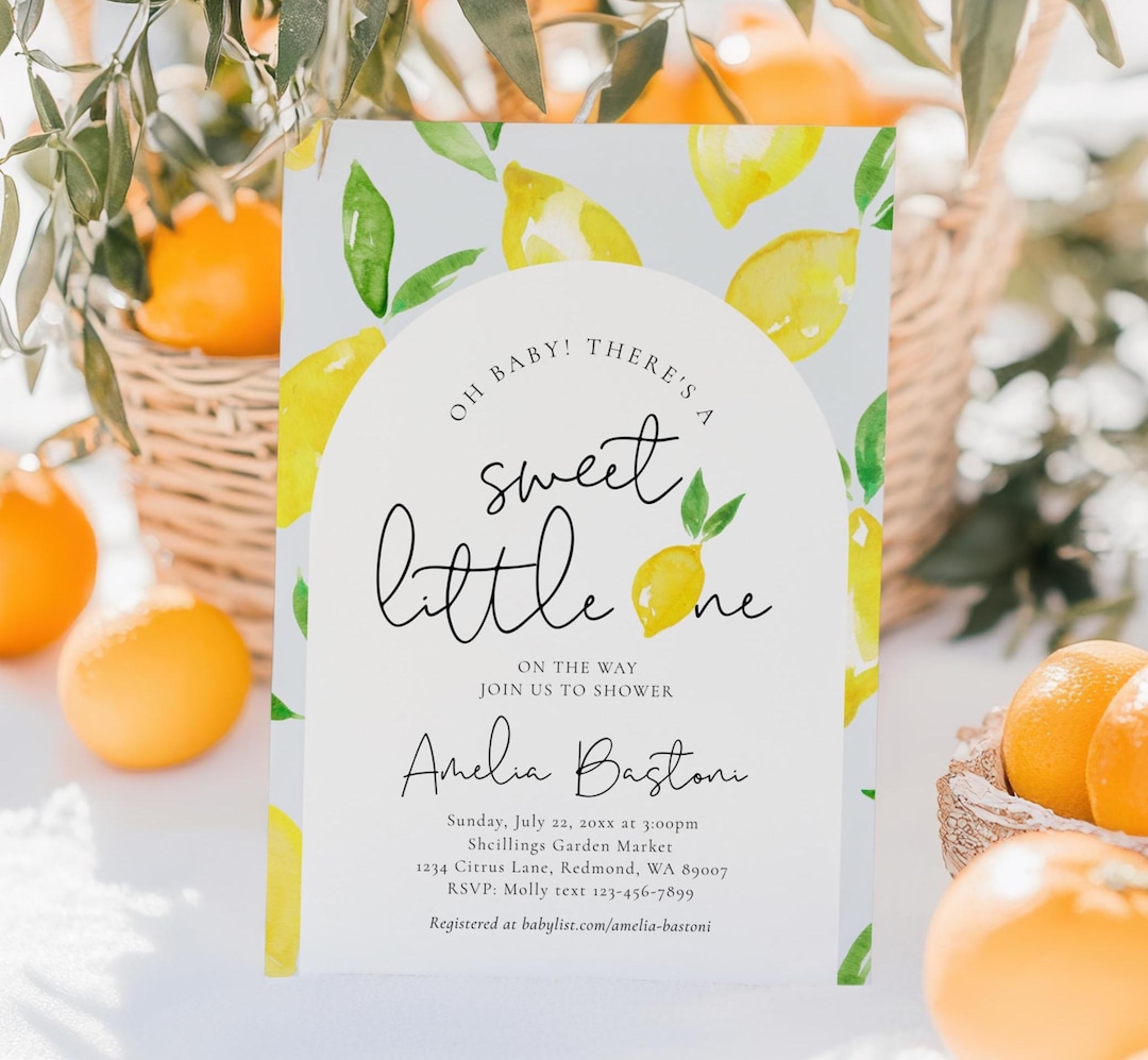 Lemon Baby Shower Invitation, Digital Lemon Shower Invite, Citrus Baby ...