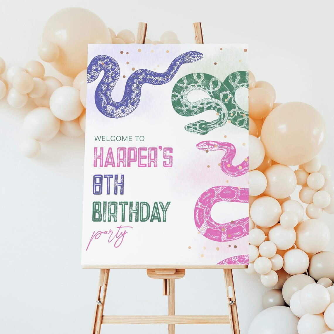 Digital Girly Snake Party Welcome Sign, 18x24 Snake Welcome Sign, Girl ...