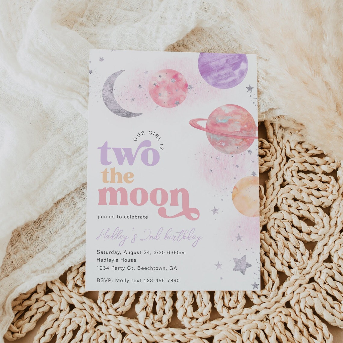Two the Moon Birthday Party Invitation, Silver Two the Moon Party ...