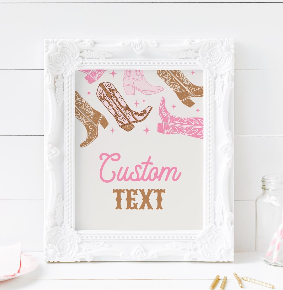 Pink Western Party Sign, Cowgirl Boot Party Sign, Digital Rodeo Sign ...