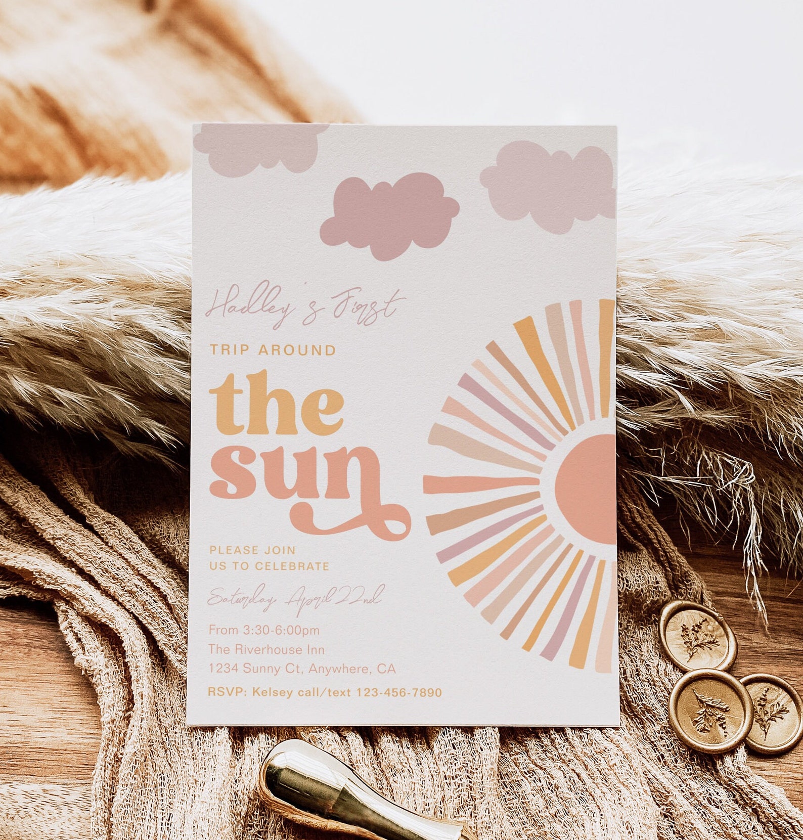 Girl's Trip Around the Sun Invitation, Girl's Sun Birthday Invitation ...