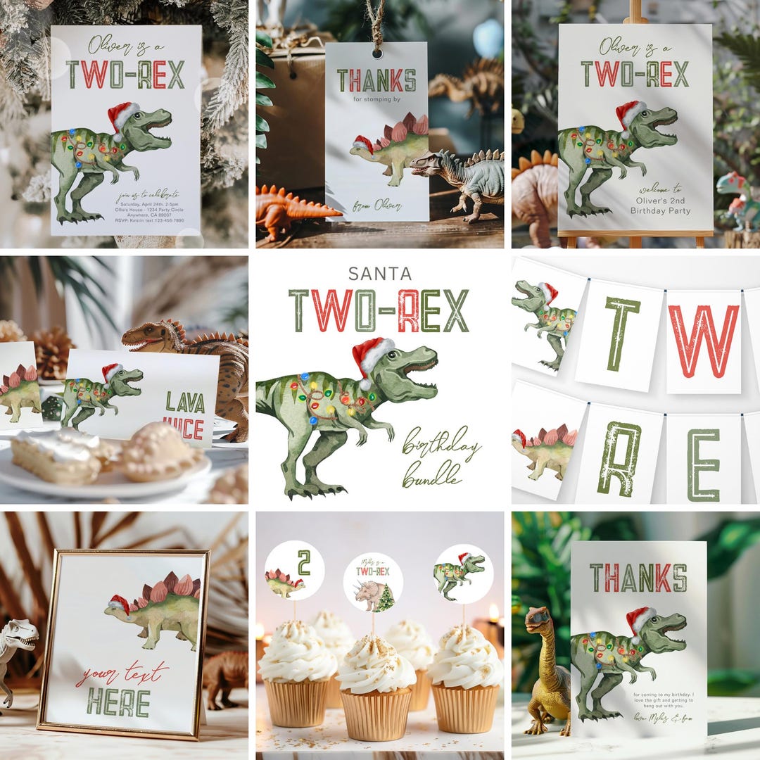 Dino Santa Birthday Bundle, Dinosaur Christmas Birthday, Santa Birthday ...