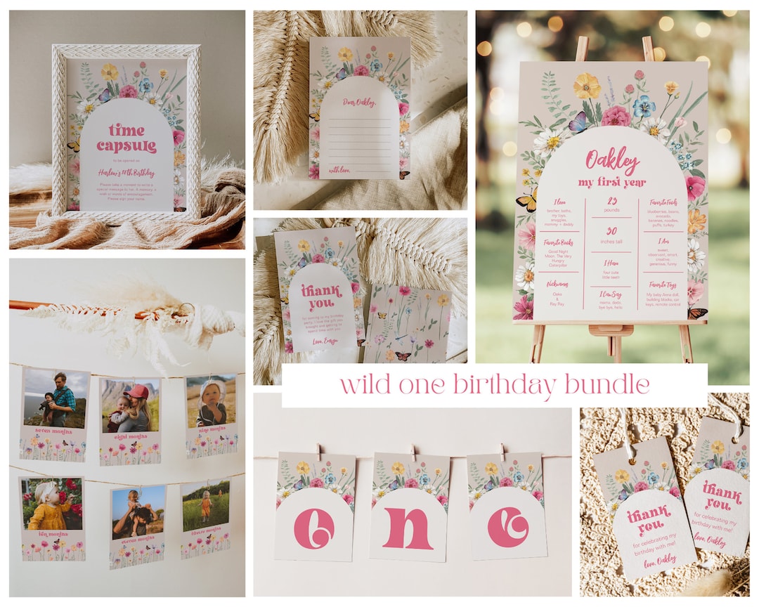 Wildflower Birthday Bundle, Digital Wildflower Party Decor, Wildflower ...