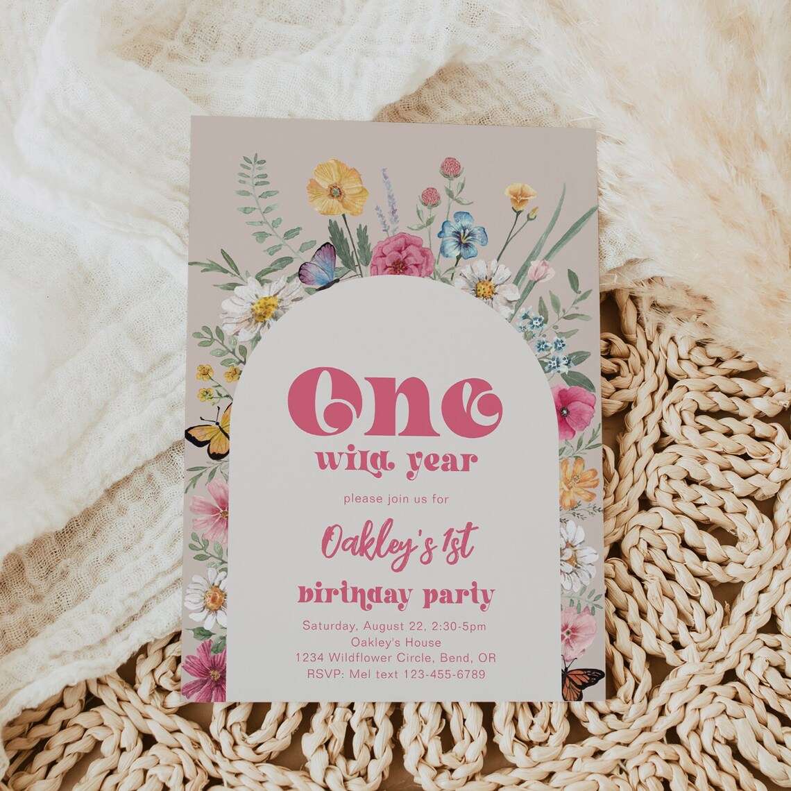 One Wild Year Birthday Invitation, Wildflower First Birthday ...