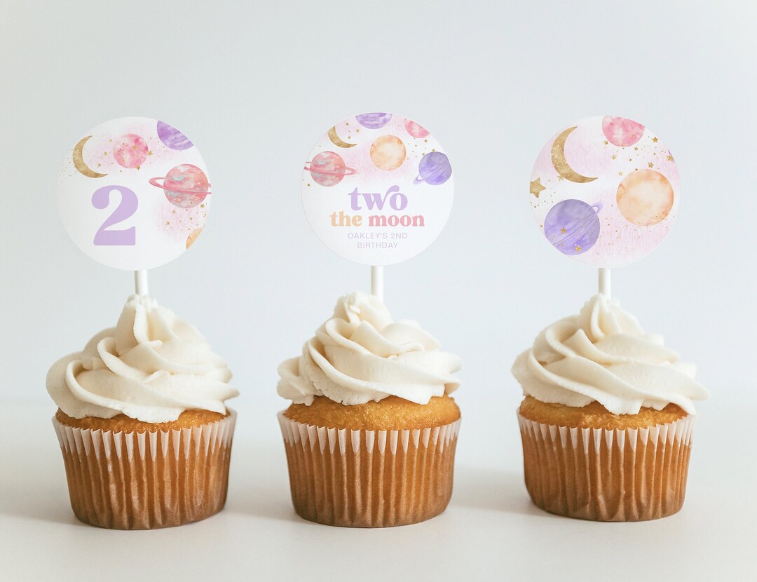 Two the Moon Cupcake Toppers, Digital Two the Moon Cupcake Toppers, Two ...