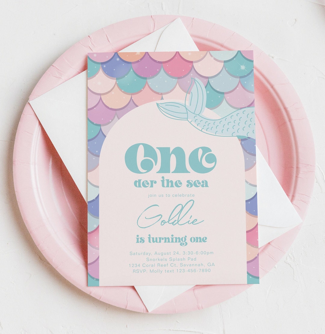 Retro Mermaid First Birthday Invitation, Mermaid Tail First Birthday ...