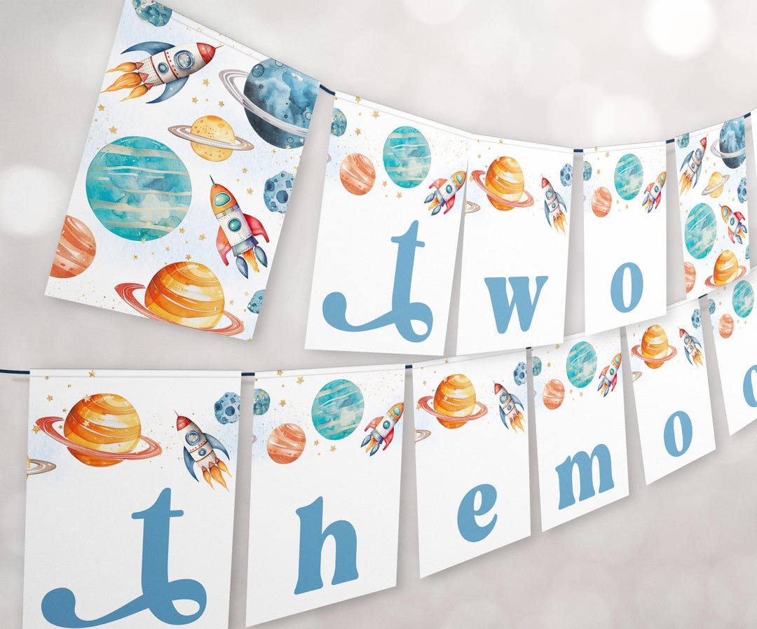 Boy's Space Two the Moon Banner, Space Bunting Banner, Space 2nd ...