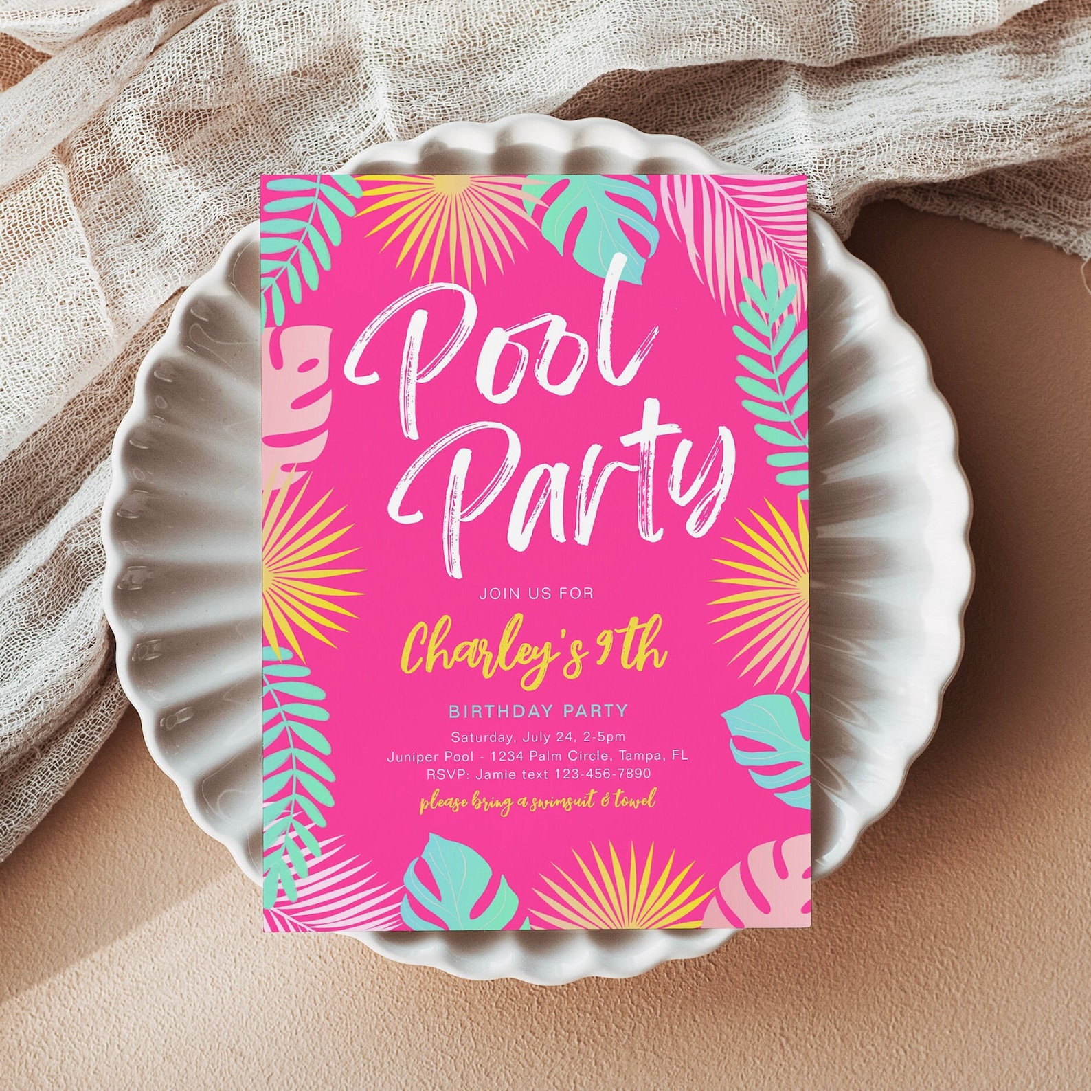 Hot Pink Pool Party Invitation, Digital Pool Party Invitation, Backyard ...