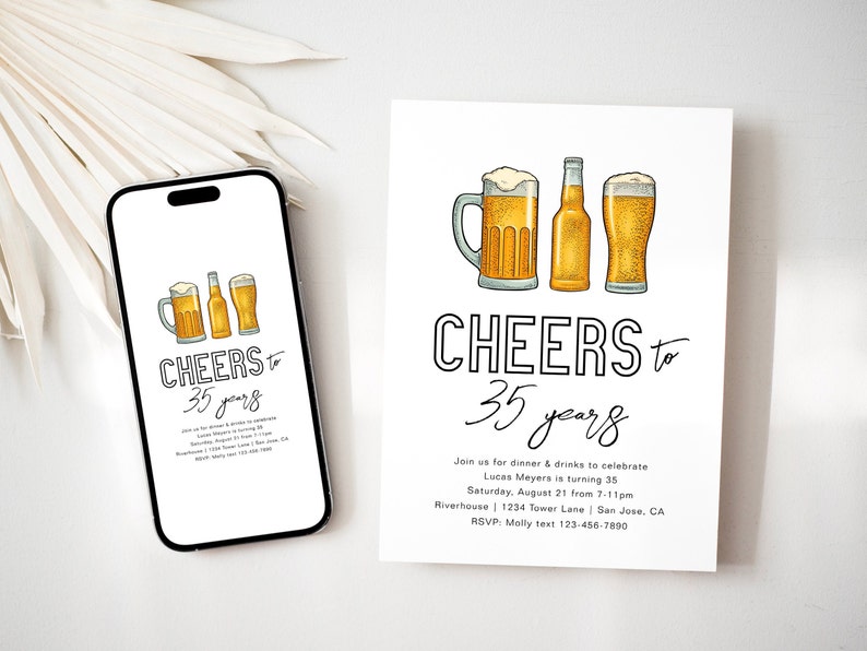 Editable Cheers Birthday Party Invitation, Beer Birthday Invitation ...