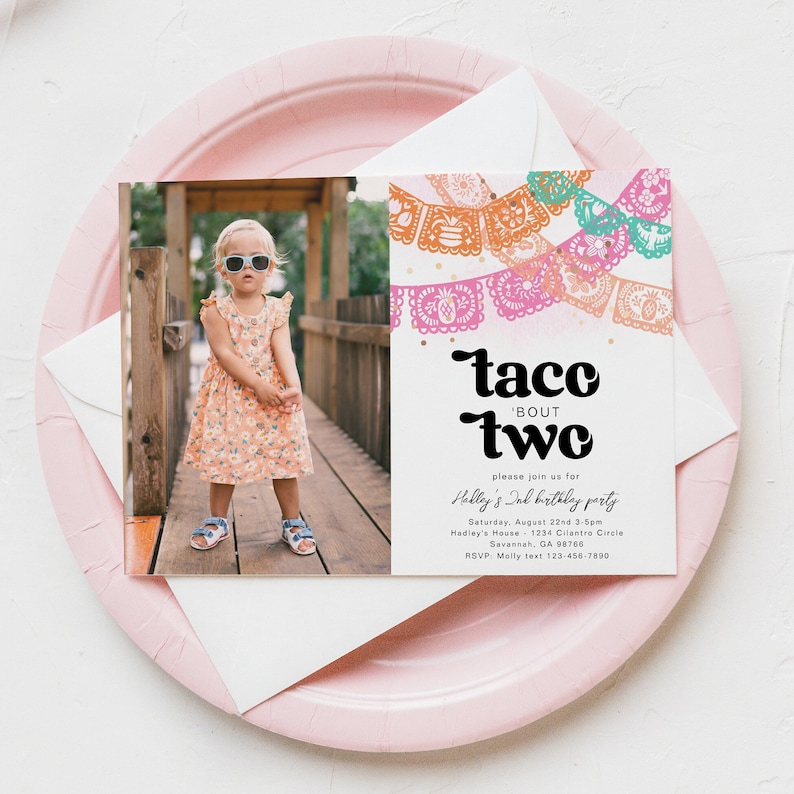 Taco 'bout Two Fiesta Invitation, Girl's Taco Two Birthday Invitation ...