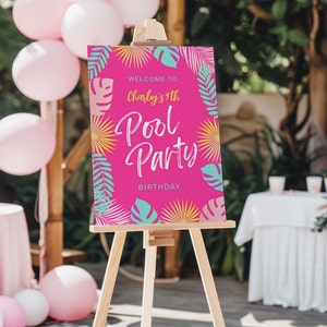 18x24 Hot Pink Pool Party Welcome Sign, Girl's Pool Party Welcome Sign ...
