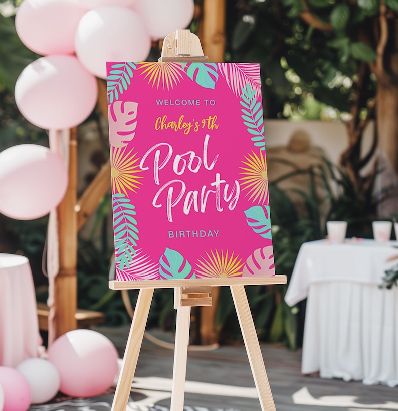 18x24 Hot Pink Pool Party Welcome Sign, Girl's Pool Party Welcome Sign ...