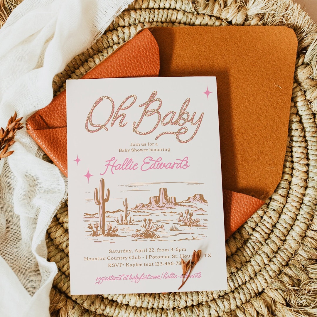 Cowgirl Baby Shower Invitation, Pink Western Baby Shower Invitation ...