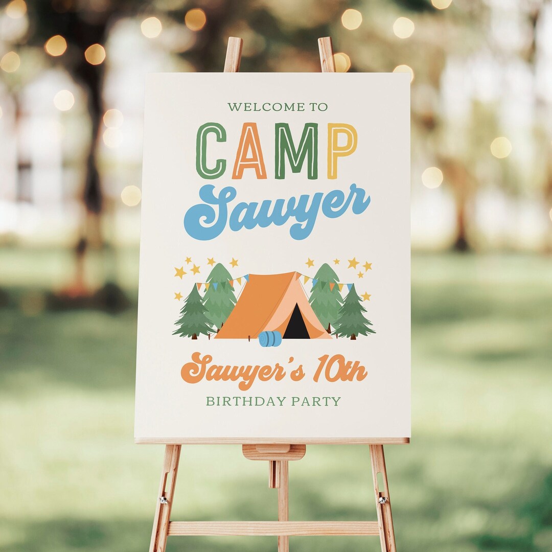 Camping Party Welcome Sign, Campout Birthday Welcome Sign, Digital ...