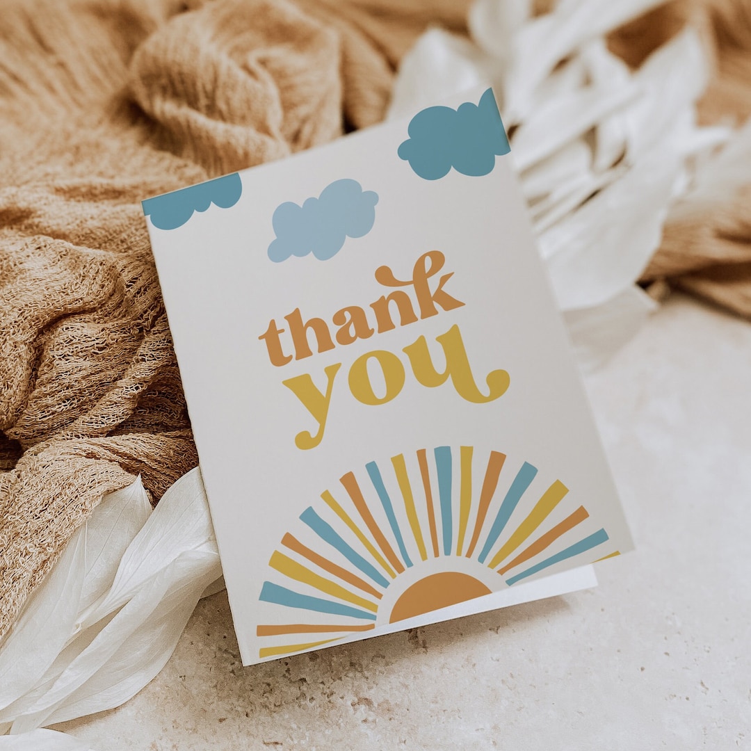 Digital Folded Sun Thank You Card, Sun Baby Shower Thank You Card, Sun ...