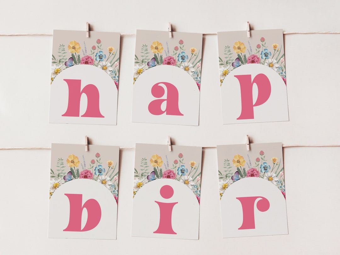 Wildflower Happy Birthday Bunting Banner, Wildflower Banner, Digital ...