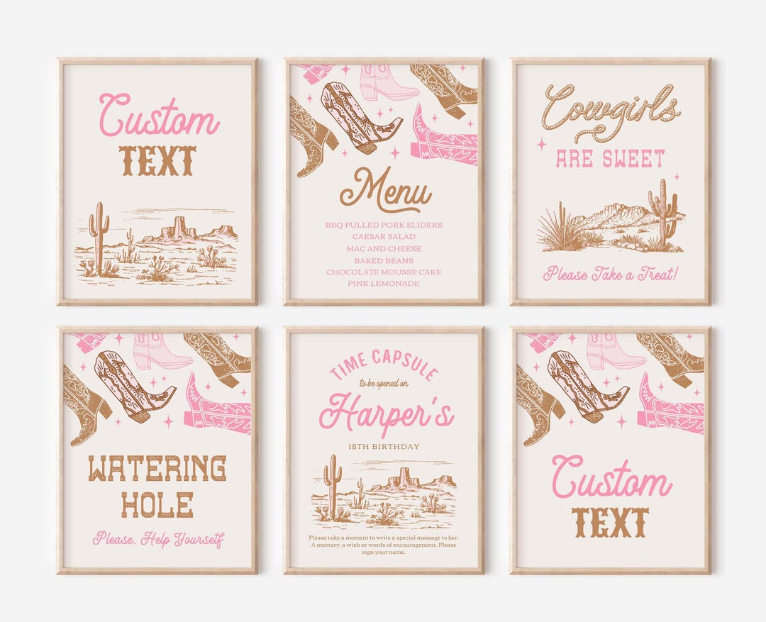 Cowgirl Birthday Party Sign Bundle, 8x10 Cowgirl Signs, Rodeo Sign ...