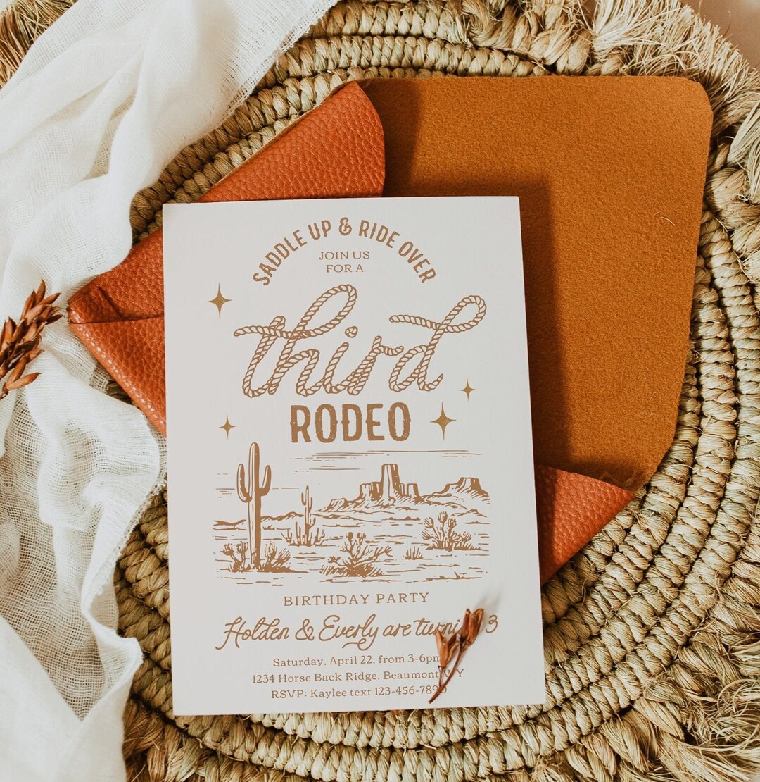 Third Birthday Rodeo Invitation, Joint Third Birthday Invitation, Co-ed ...