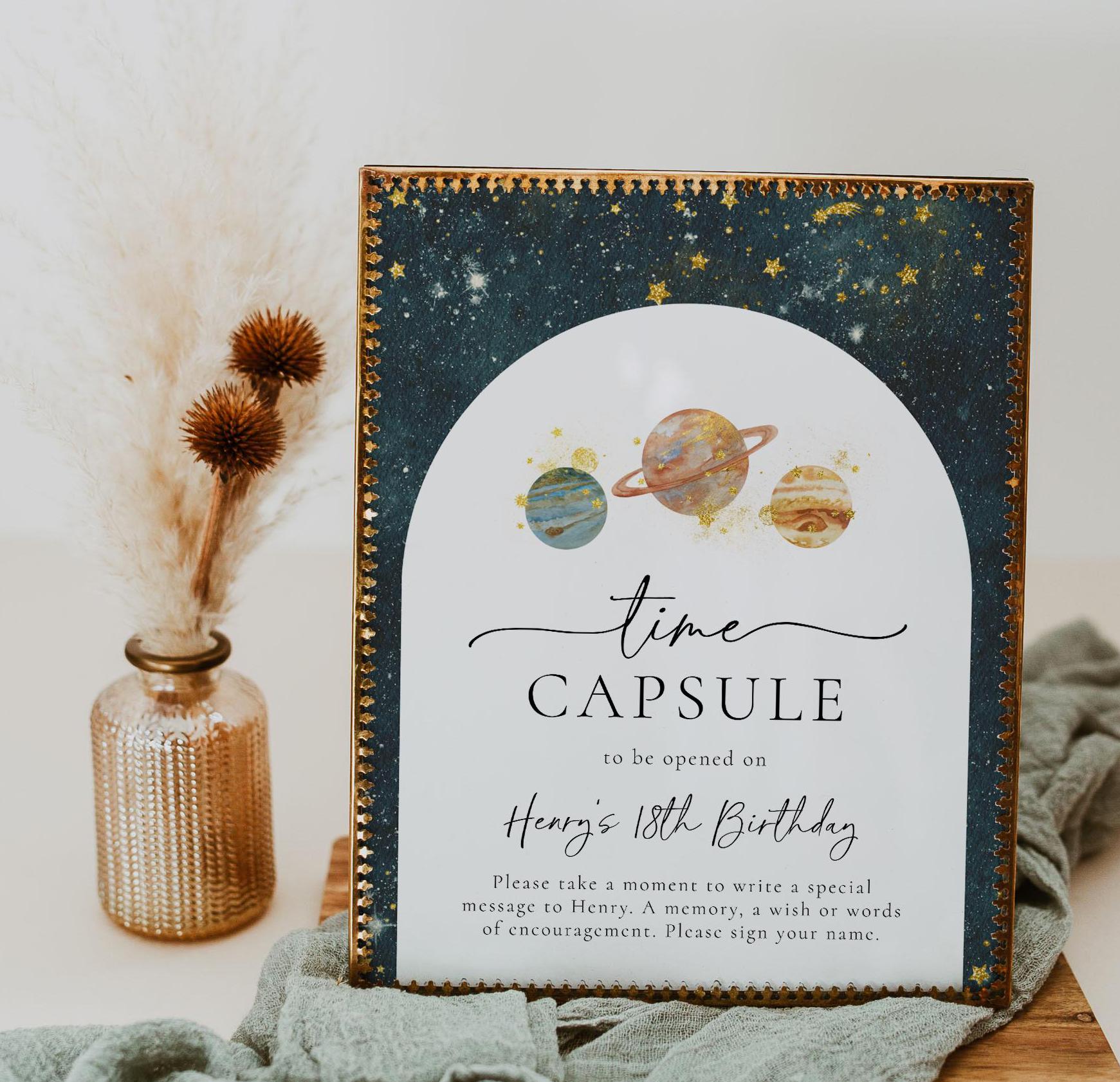 Editable Space Time Capsule Sign, Space Birthday Party Sign, Outer ...