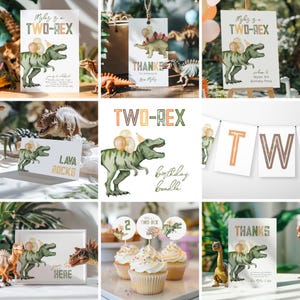 Two-rex Birthday Bundle, Dinosaur Birthday Bundle, Printable Dinosaur ...